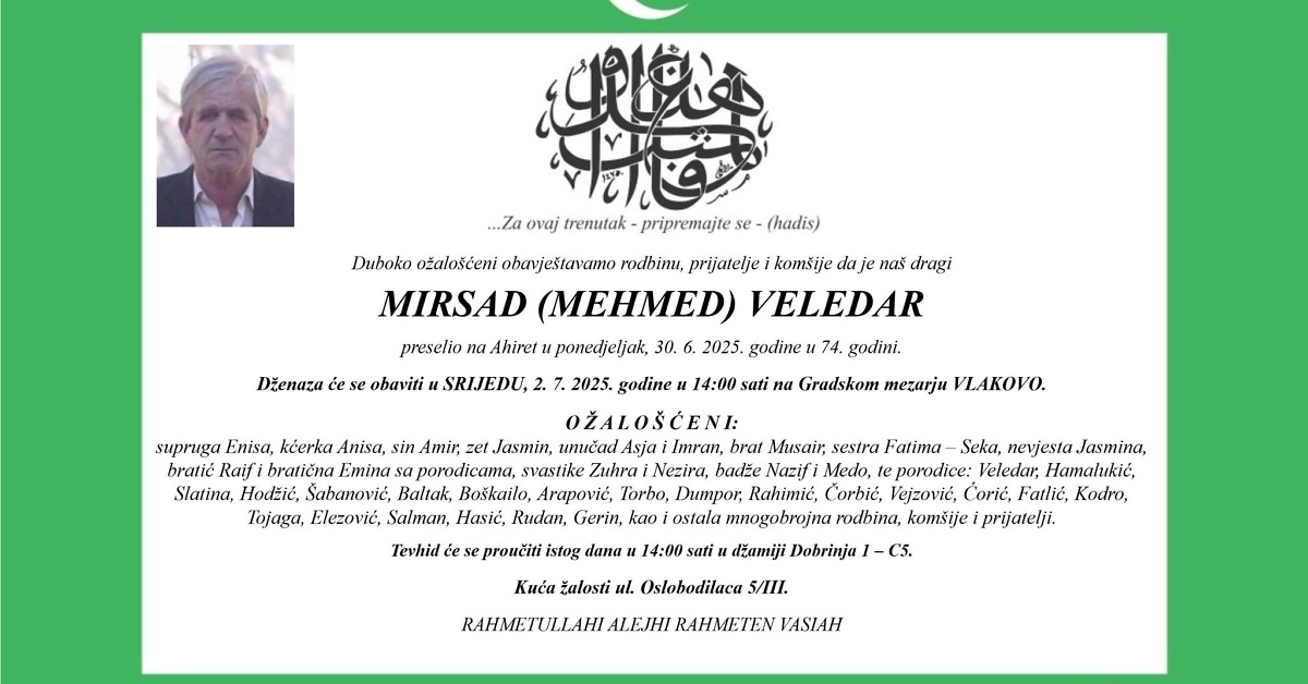 In Memoriam – Mirsad Veledar, prof. – SINDIKAT SREDNJEG I VISOKOG ...